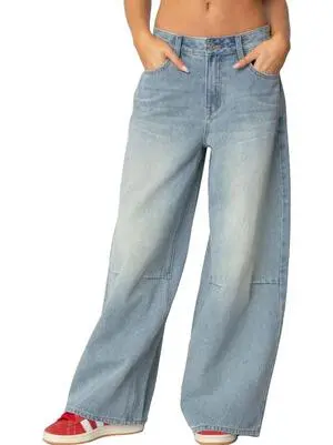 EDIKTED Low Rise Wide Leg Jeans - Light-blue