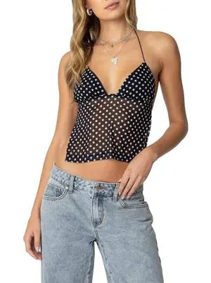 EDIKTED Dot Chiffon Halter Top - Black-and-white