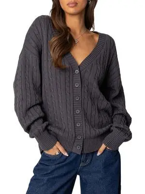 EDIKTED Francine Cotton Cardigan - Dark-gray