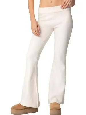 EDIKTED Plush Flare Pants - Cream