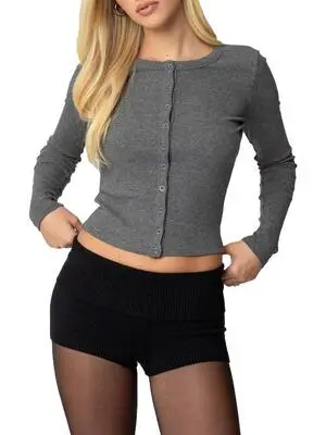 EDIKTED Shilo Ribbed Cardigan - Dark-gray