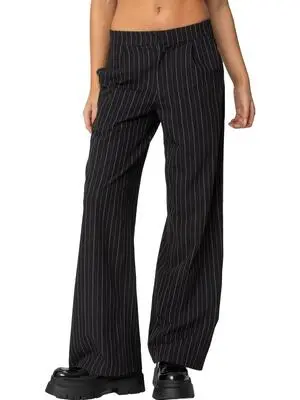 EDIKTED Aliza Pinstripe Straight Leg Trousers - Black-and-white