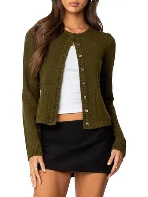 EDIKTED Half Cable Stitch Cardigan - Olive
