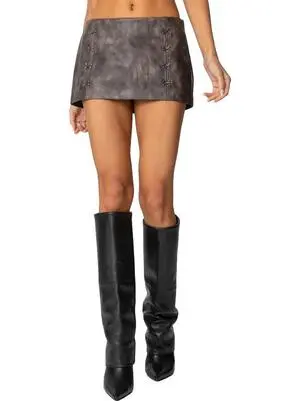 EDIKTED Camille Faux Leather Miniskirt - Gray-washed