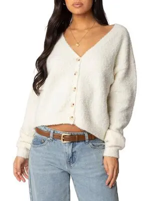 EDIKTED Jade Crop Cardigan - Cream