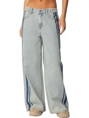 EDIKTED Side Stripe Wide Leg Jeans - Light-blue