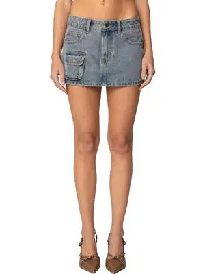 EDIKTED Quinlan Denim Cargo Miniskirt - Blue