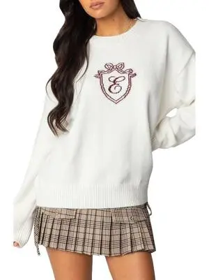 EDIKTED Preppy Crewneck Sweater - White