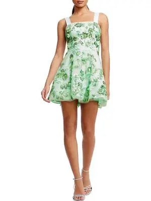 Dress The Population Aurelia Embellished Fit & Flare Minidress - Sage Multi