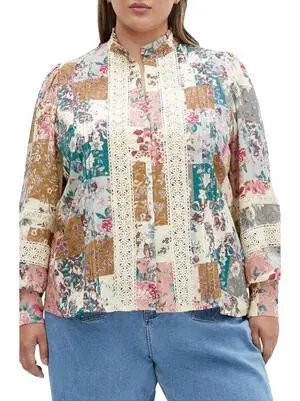 City Chic Floral Print Lace Shirt - Whimsical