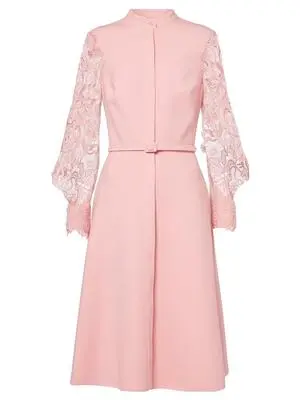 Oscar De La Renta Guipure Lace-trimmed Wool-blend Midi Dress - Pink