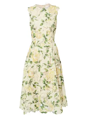 Oscar De La Renta Printed Midi Dress - Yellow