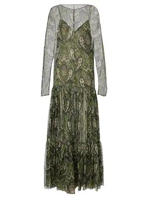 Saint Laurent Paisley Silk Crépon Maxi Dress - Green