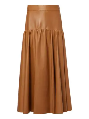 Saint Laurent Ruffled High-rise Leather Midi Skirt - Brown