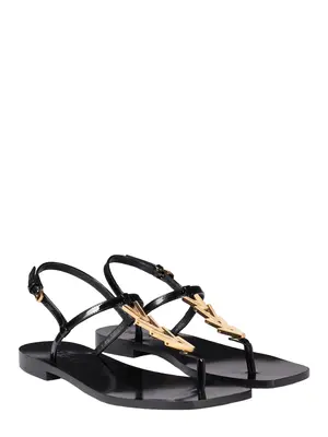 Versace V2025 Chain Leather Thong Sandals - Black