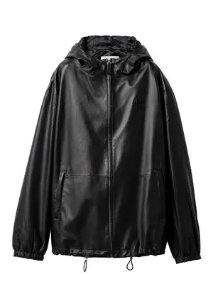 Miu Miu Nappa Leather Hoodie Jacket - Black