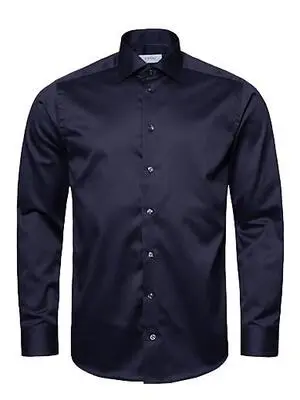 Eton Cutaway-collar Single-cuff Contemporary-fit Cotton-twill Shirt - Navy Blue