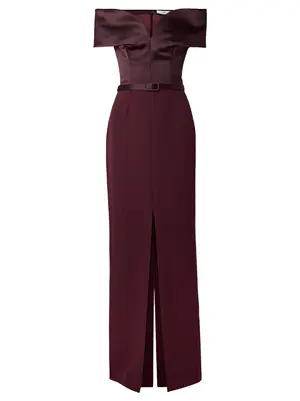Safiyaa Ebren Off-the-shoulder Belted Gown - Burgundy