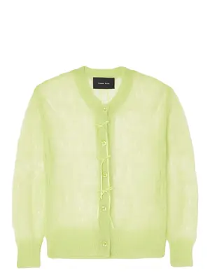 Simone Rocha Cropped Bow-embellished Mohair-blend Cardigan - Green