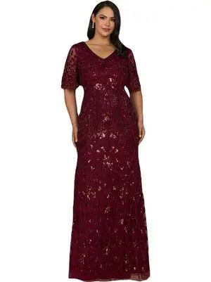LARA NEW YORK LARA New York Cape Sleeve Beaded Gown Wine