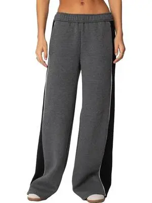 EDIKTED Contrast Stripe Wide Leg Track Pants - Dark-gray