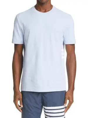 Thom Browne 4-bar Back Stripe Piqué T-shirt - Light Blue