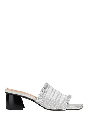 GANNI Shirred Metallic Mules - Silver