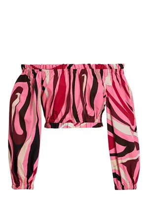 Emilio Pucci Off-the-shoulder Cropped Printed Top - Pink