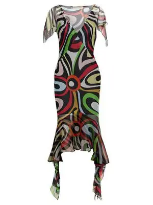 Emilio Pucci Asymmetric Printed Silk-georgette Dress - Black
