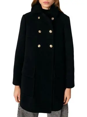 Maje Wool-blend Double-breasted Coat - Black