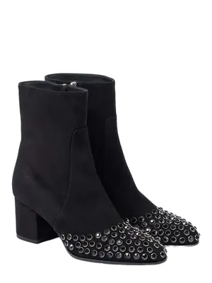 Alaïa Embellished Suede Ankle Boots - Black