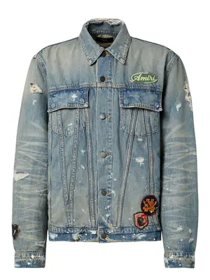 Amiri Vintage Pegasus Distressed Denim Jacket - Blue