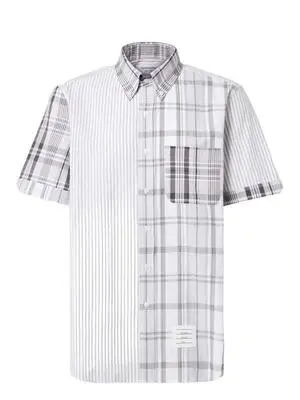 Thom Browne Striped Patchwork Cotton Shirt - Grey