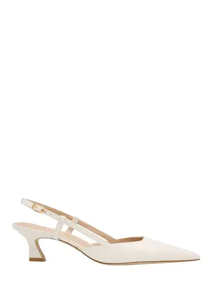 STUART WEITZMAN Vinnie Leather Kitten Slingback Pumps - Cream