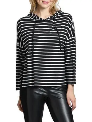 APNY Stripe Side Slit Hoodie - Black/ White Stripe