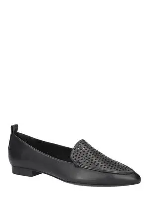 BELLA VITA Alessi Perforated Pointed Toe Flat - Black Leather