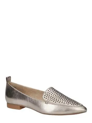BELLA VITA Alessi Perforated Pointed Toe Flat - Champagne Leather