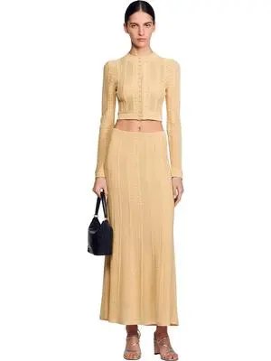 Sandro Pointelle Knit Maxi Skirt - Gold