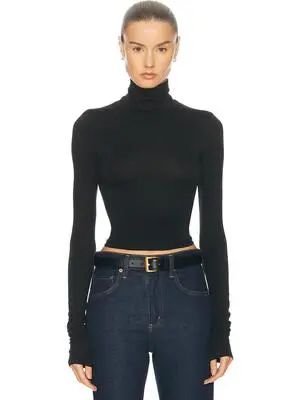Eterne Cropped Fitted Turtleneck Top - Black