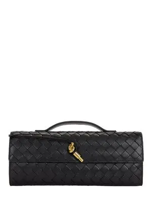 Bottega Veneta Andiamo Long Clutch In Black - Black & Muse Brass