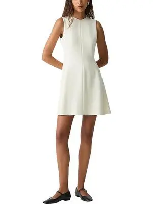 Theory A-line Mini Checked Linen-blend Dress - Rice