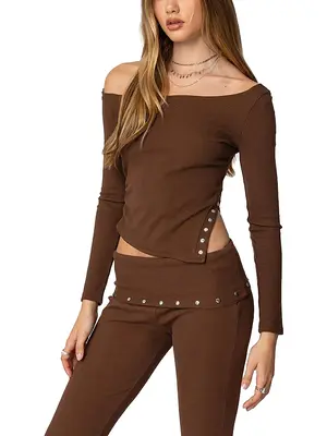EDIKTED Aries Studded Asymmetric Top - Brown