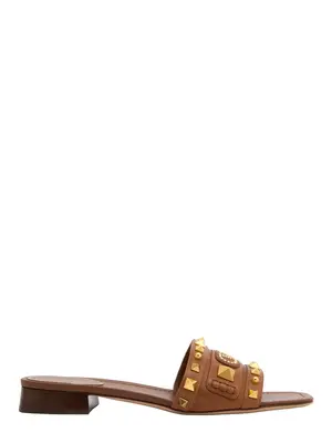 Valentino Garavani Embellished Leather Sliders - Brown