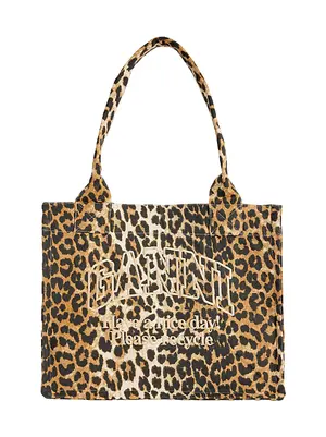 GANNI Large Cotton Tote Bag - Leopard