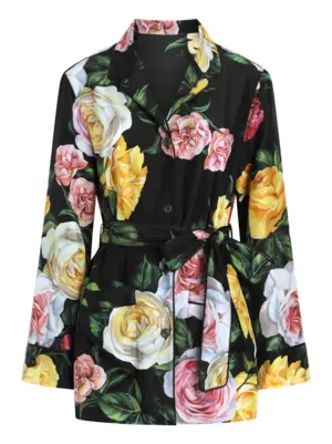 Dolce & Gabbana Silk Habotai Pajama Shirt With Rose And Peony - Print