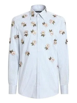 Dolce & Gabbana Silk And Cotton Shirt With Floral Appliqués - Multicolor
