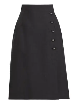Dolce & Gabbana Woolen A-line Midi Skirt With Dg Buttons - Grey