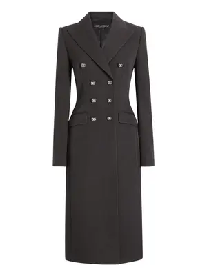 Dolce & Gabbana Double-breasted Wool Coat With Dg Detailing - Grey