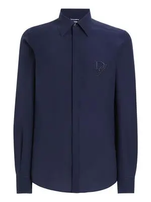 Dolce & Gabbana Silk Shirt With Logo Embroidery - Blue
