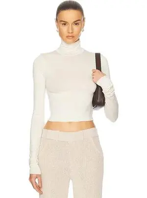 Eterne Cropped Fitted Turtleneck Soft Jersey Top - Ivory